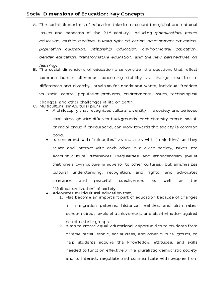 Social Dimensions of Education Explained | PDF | Equal Opportunity ...
