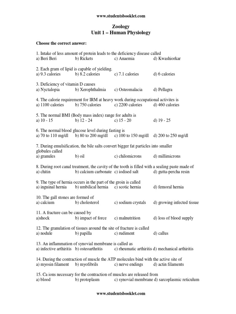12th Zoology Unit 1 One Mark | PDF | Organ (Anatomy) | Medical Specialties
