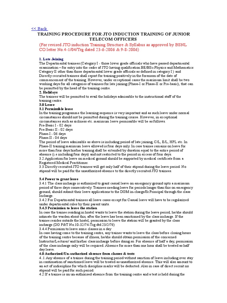 JTO Training Procedure | PDF | Test (Assessment) | Social Institutions