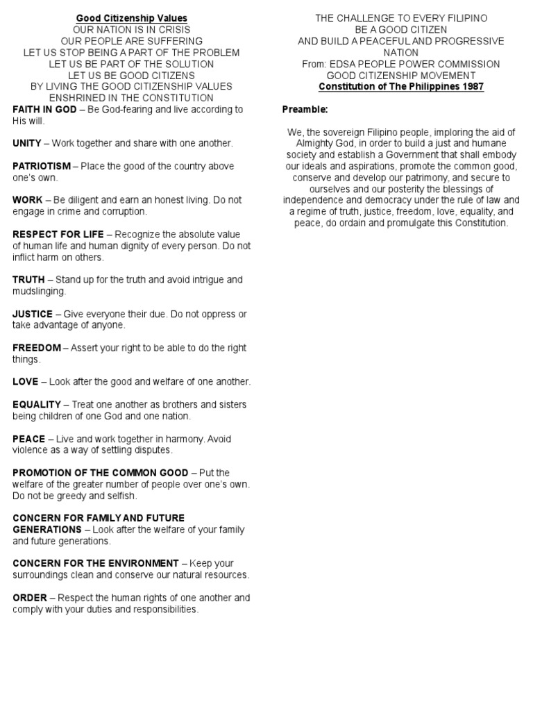 Good Citizenship Values | PDF | Social Science