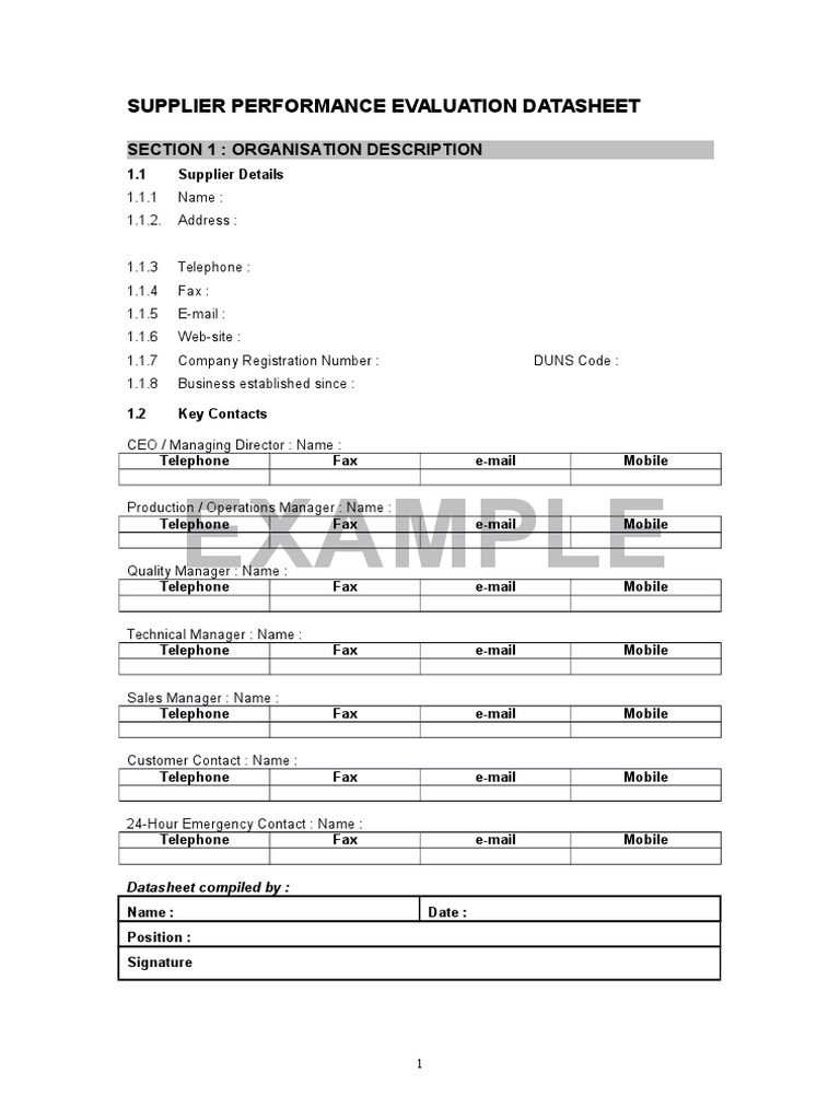 Supplier Performance Evaluation Data Sheet | Supply Chain | Performance ...
