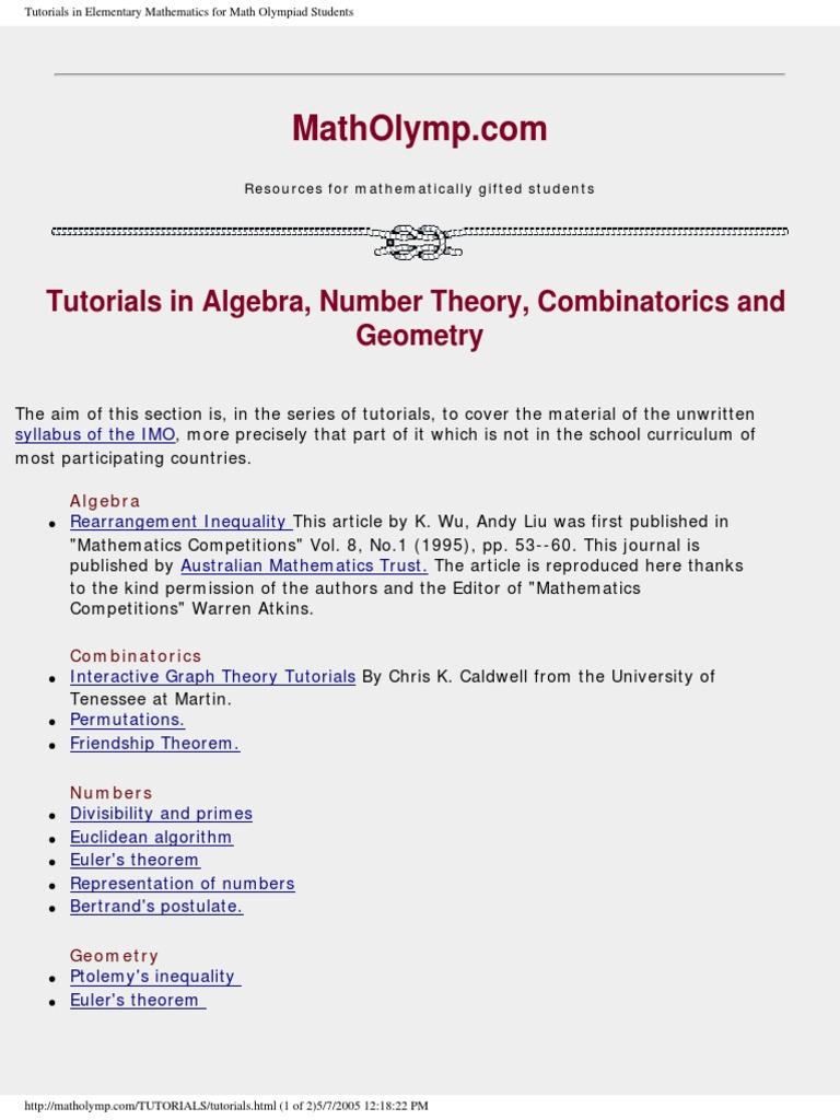Mathematical Olympiad Math Olympiad Tutorials | PDF | Permutation ...