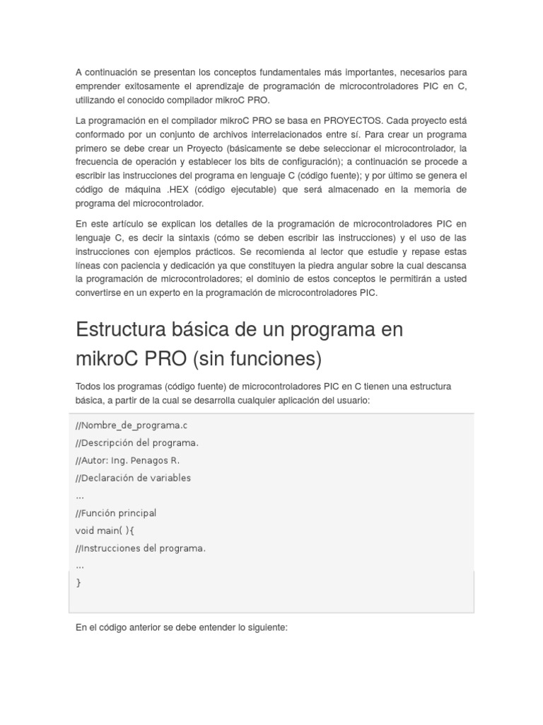 Estructura Básica de Un Programa en Mikroc Pro (Sin Funciones) | PDF ...