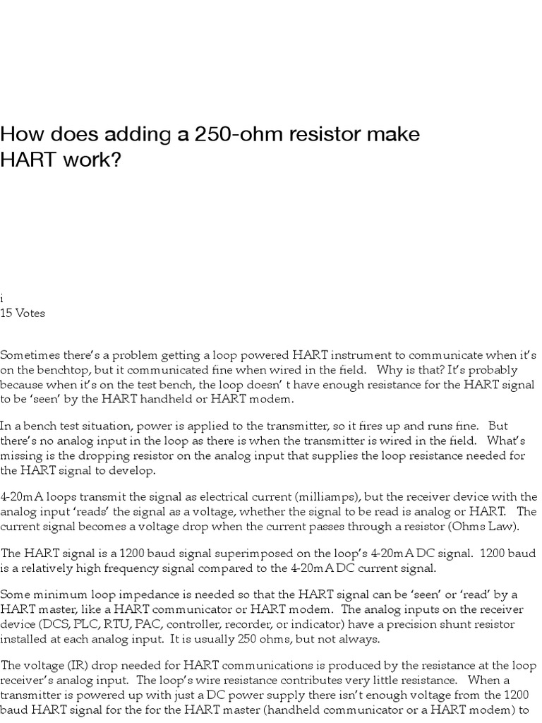 How Does Adding A 250-Ohm Resistor Make HART Work? - Dan's Tips | PDF ...