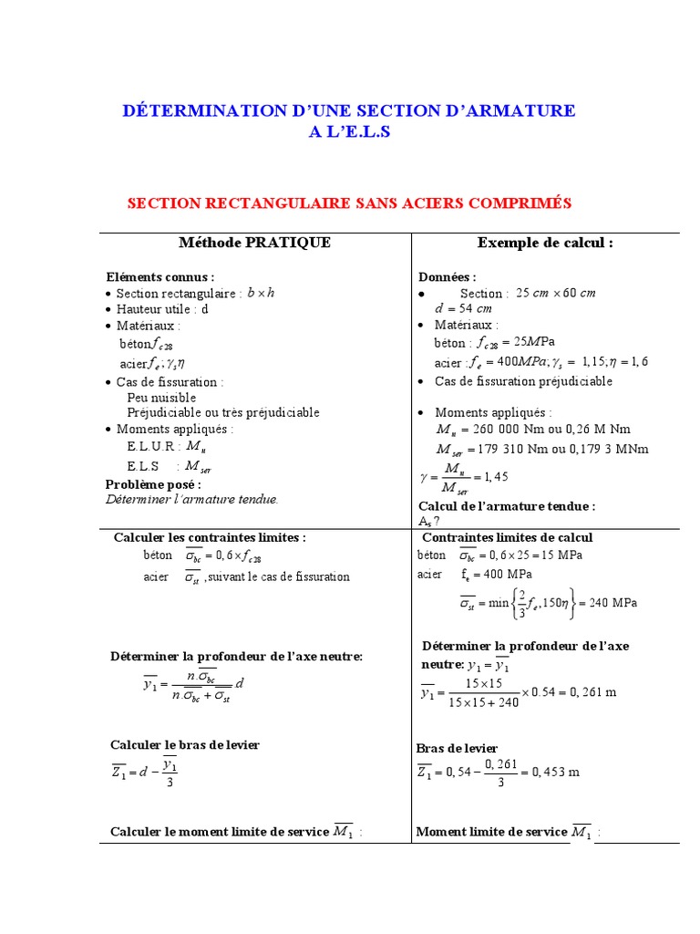 dÉtermination d’une Section d’armature a l’e.l.s | PDF | Matériaux de ...