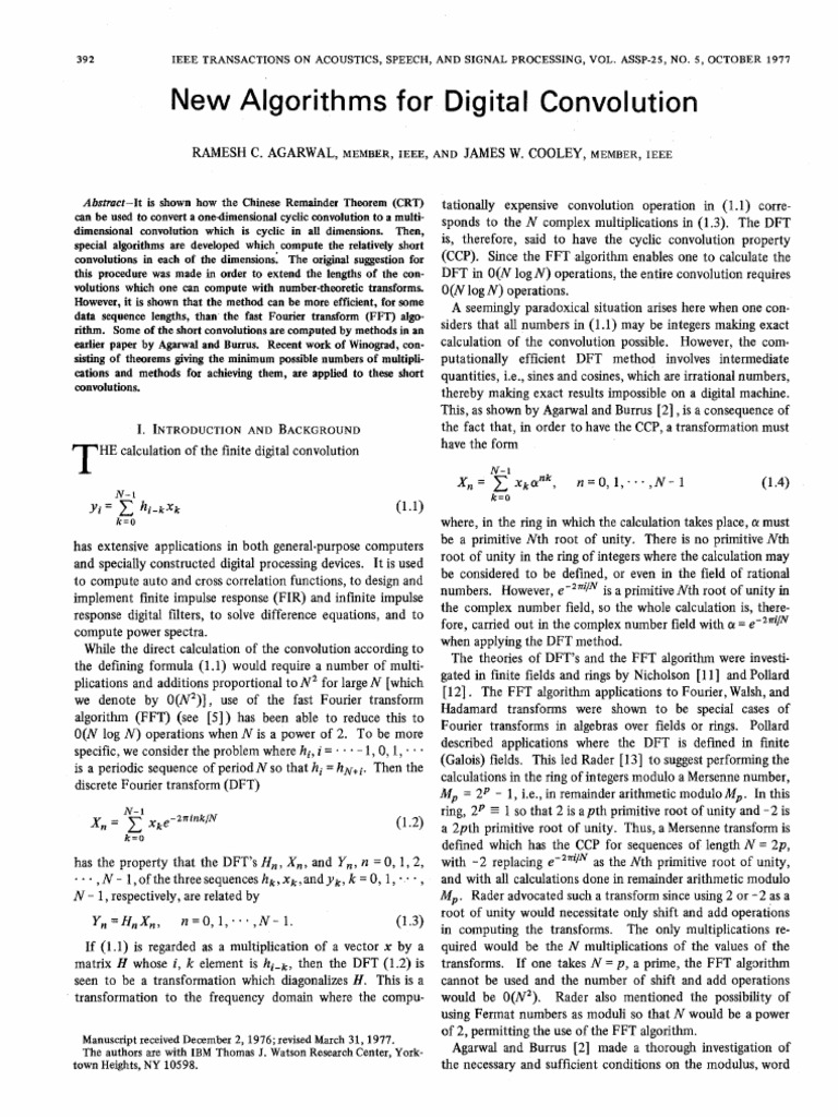 1977 New Algorithms For Digital Convolution | Download Free PDF | Discrete Fourier Transform ...