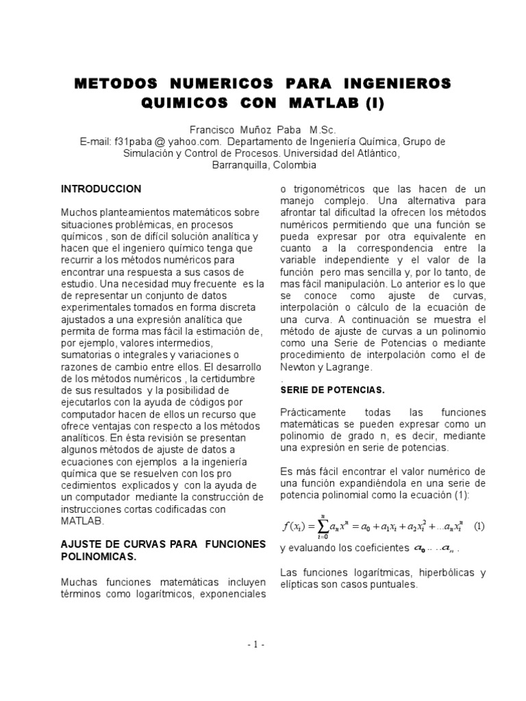 Metodos Numericos para Ingenieros Quimicos Con Matlab | PDF | Análisis numérico | Integral