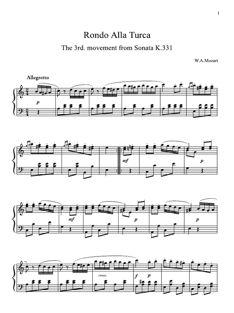 Turkish March Piano Sheet MUSIC | PDF