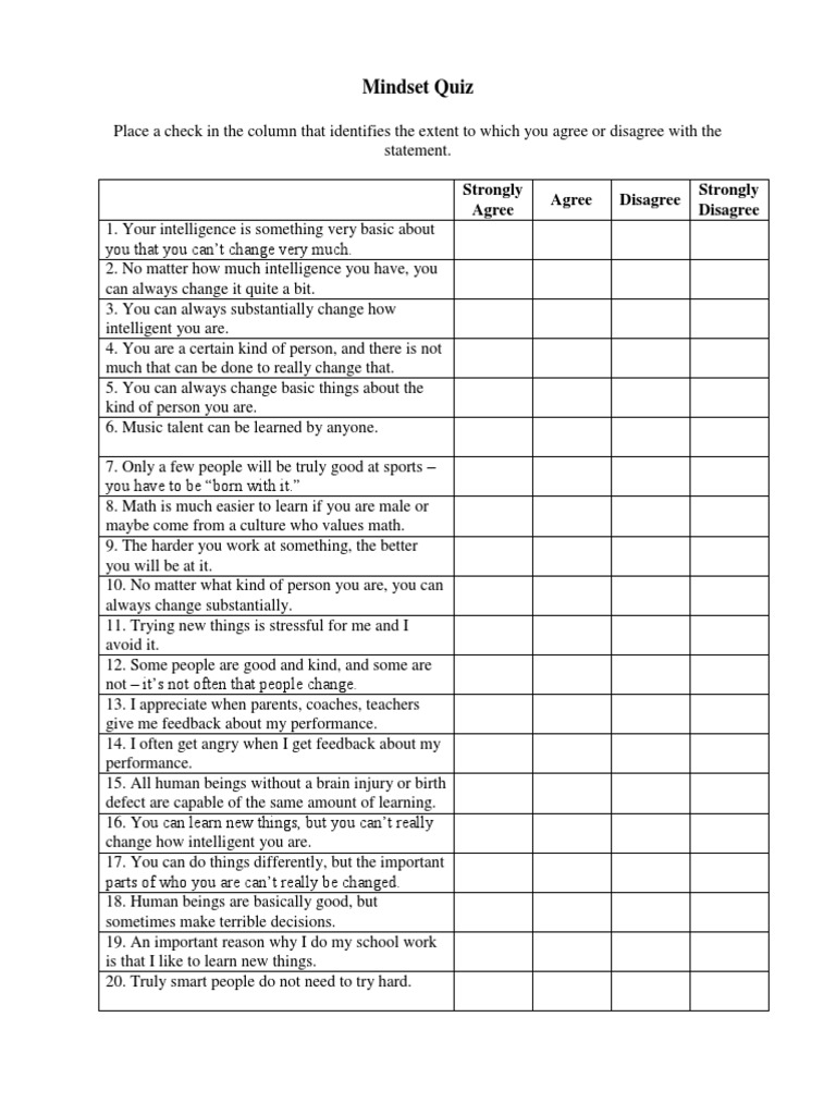 Mindset Survey Resource 177 | PDF | Mindset | Behavior Modification