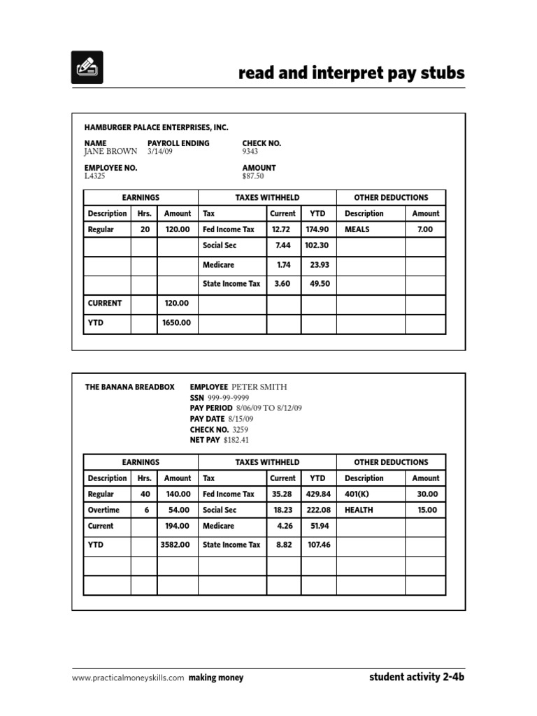 Pay Stub Interpretation Examples | PDF | Finance & Money Management | Law