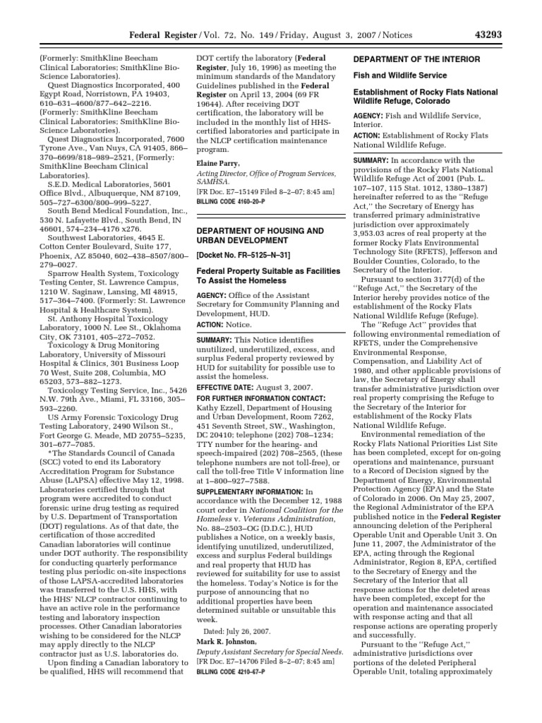 Notice: Grants and Cooperative Agreements Availability, Etc.: Homeless Assistance Excess and ...