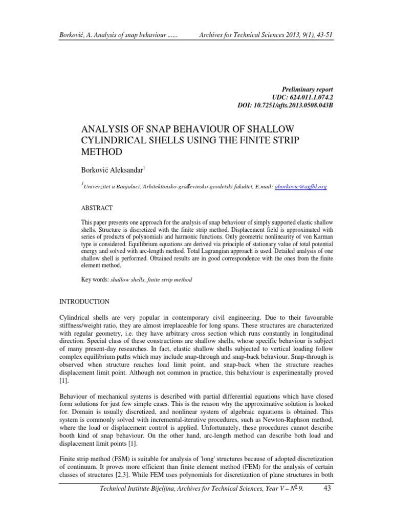 Analysis of Snap Behaviour of Shallow Cylindrical Shells Using The ...