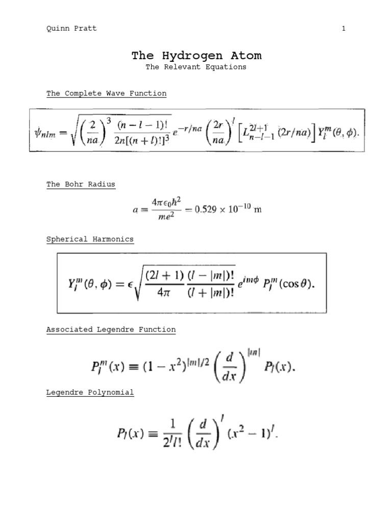 Advanced Hydrogen Atom Equations | PDF | Teaching Methods & Materials ...