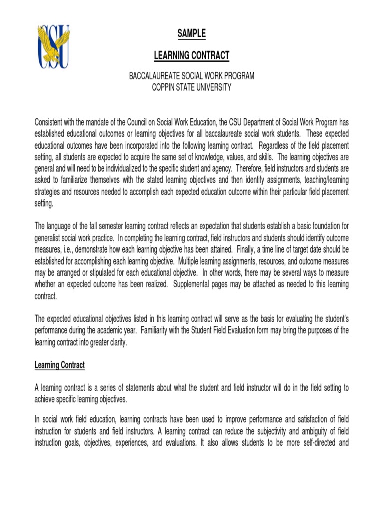 Sample Learning Contract | PDF | Social Work | Evaluation