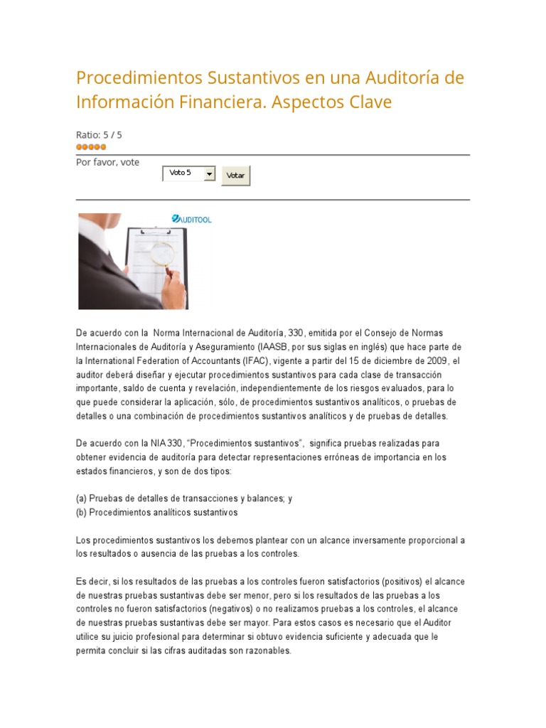 Procedimientos Sustantivos en Una Auditoría de Información Financiera ... Procedimientos Sustantivos en Una Auditoría de Información Financiera ...