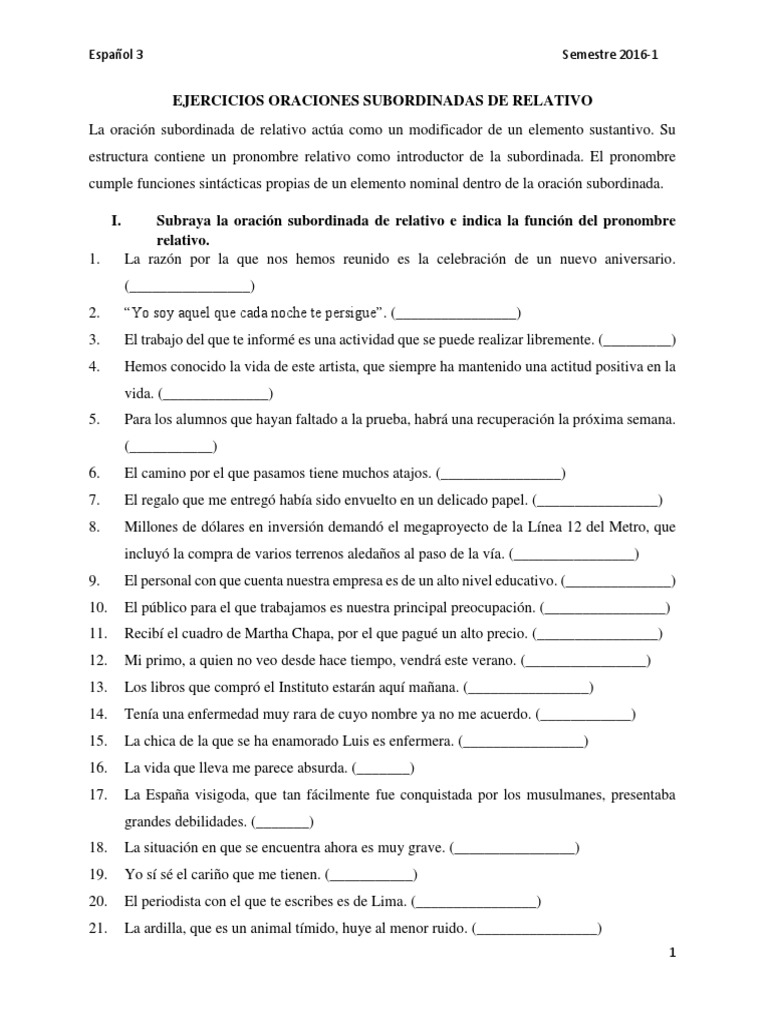 Ejercicio o Sub Sust de Relativo | PDF | Gramática | Lingüística