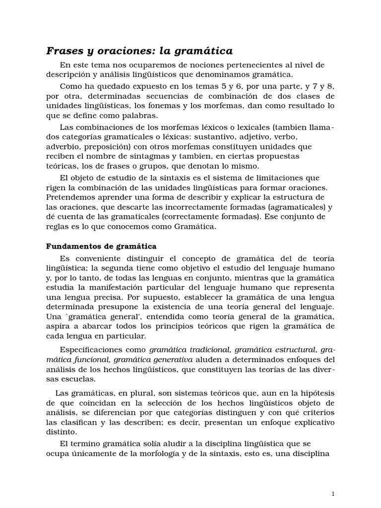 Gramática y Sintáxis | PDF | Oración (Lingüística) | Sintaxis