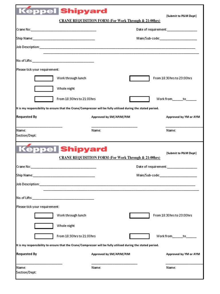 Crane Requisition Form New (New) | PDF