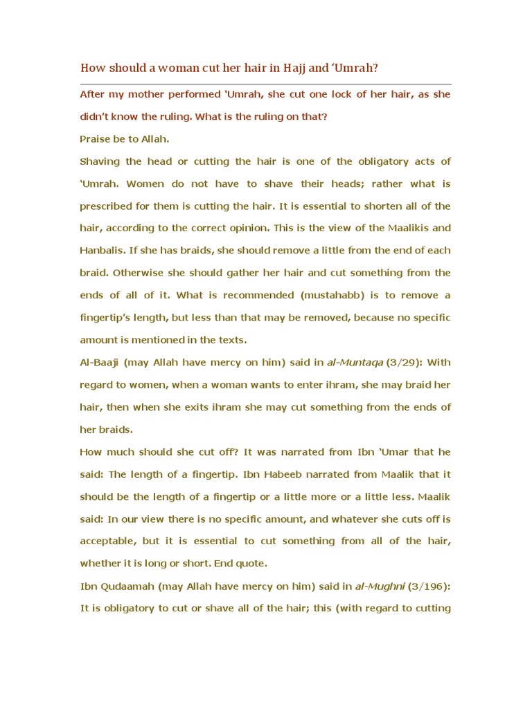 How much hair should a woman cut after 'Umrah or Hajj | PDF | Hajj ...