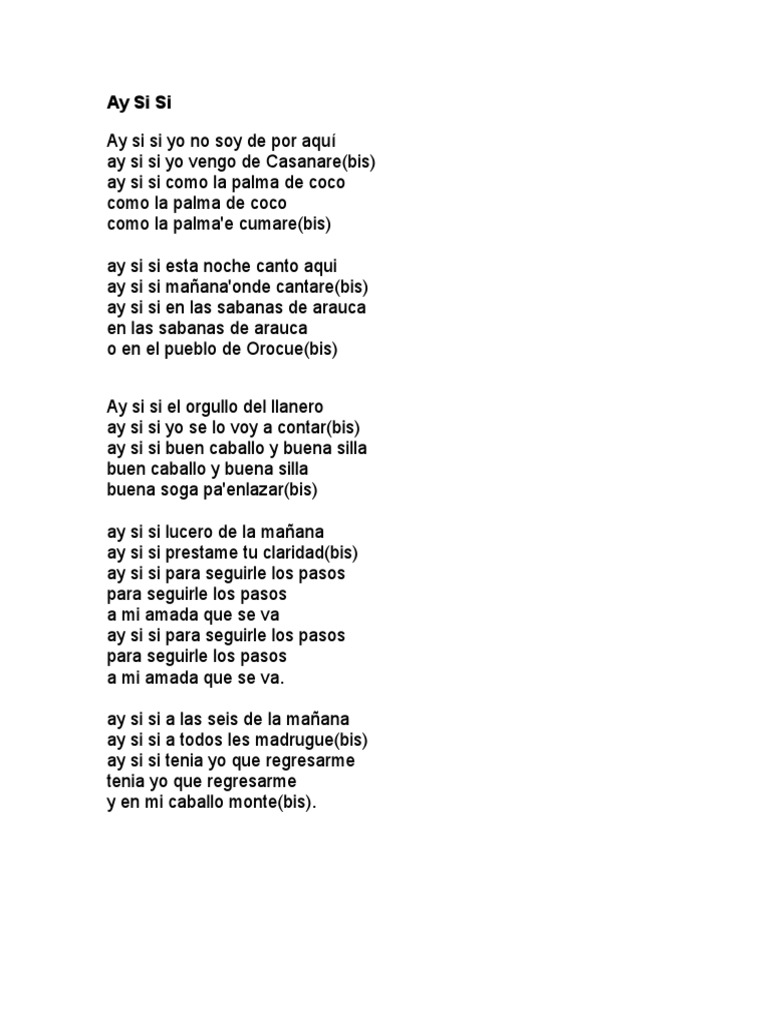 Letra de "Ay Si Si" y "Pájarillo" | PDF