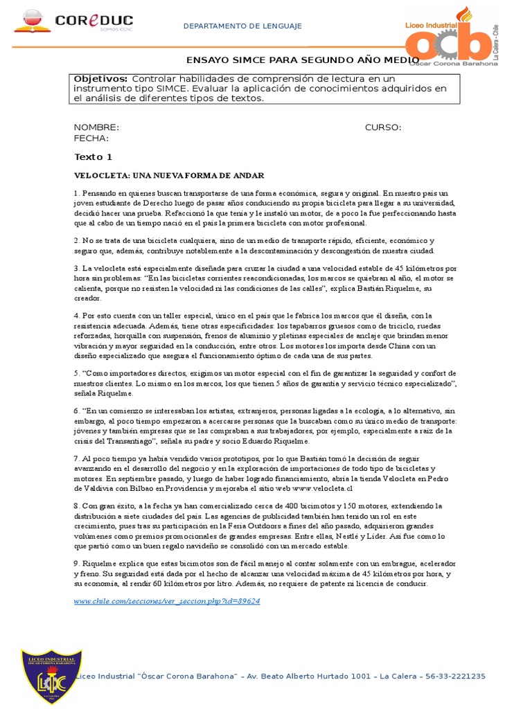 Ensayo Simce 25 Preguntas | PDF | Aves | Transporte