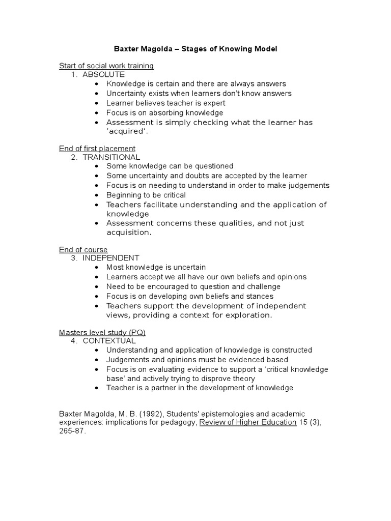 Stages of Knowing Model | PDF | Career & Growth