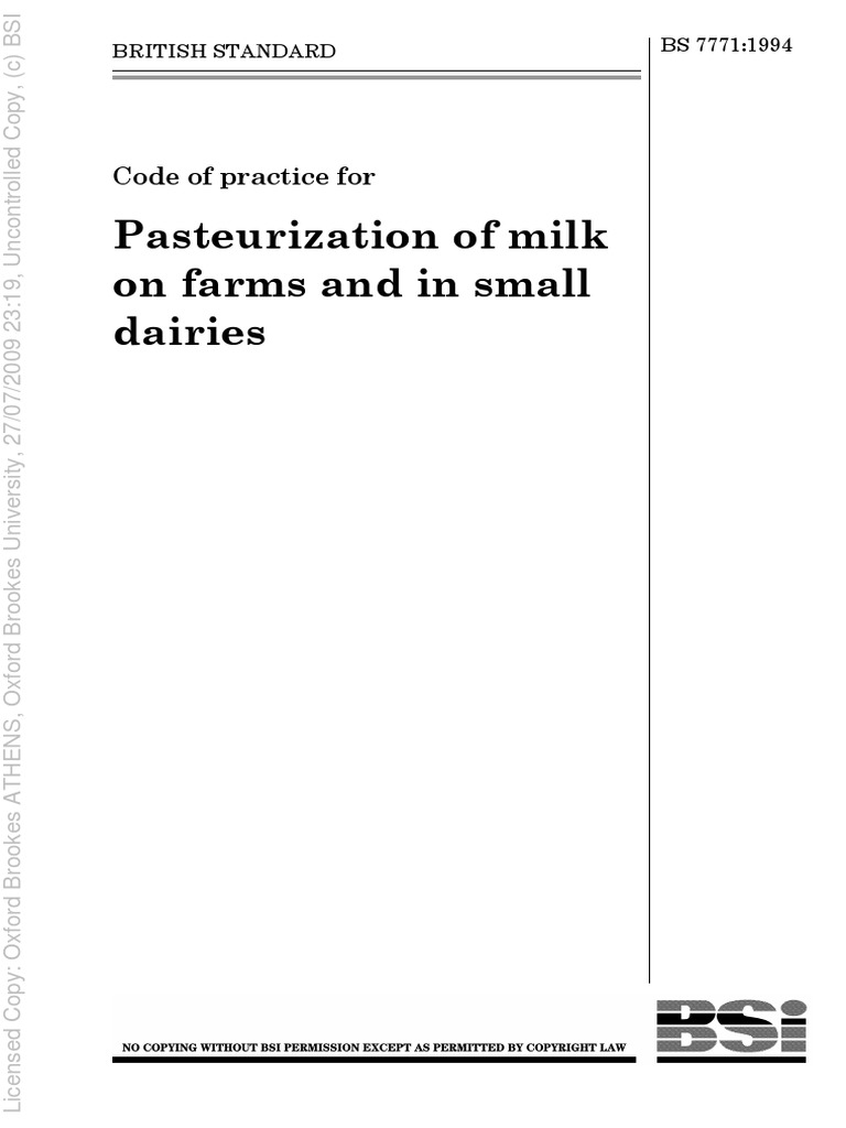 Code of Practice For Pasteurization of Milk On Farms and in Small ...