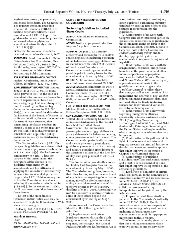 Sentencing Guidelines Amendments Notice | PDF | United States Code ...