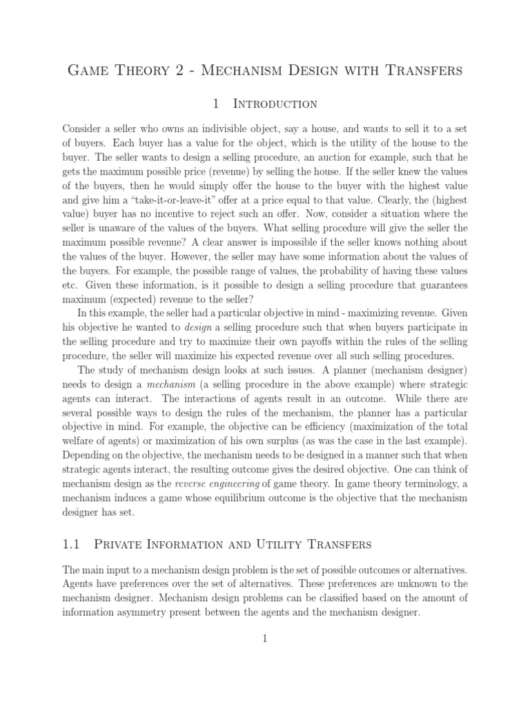 Game Theory (2) - Mechanism Design With Transfers | PDF | Sales ...