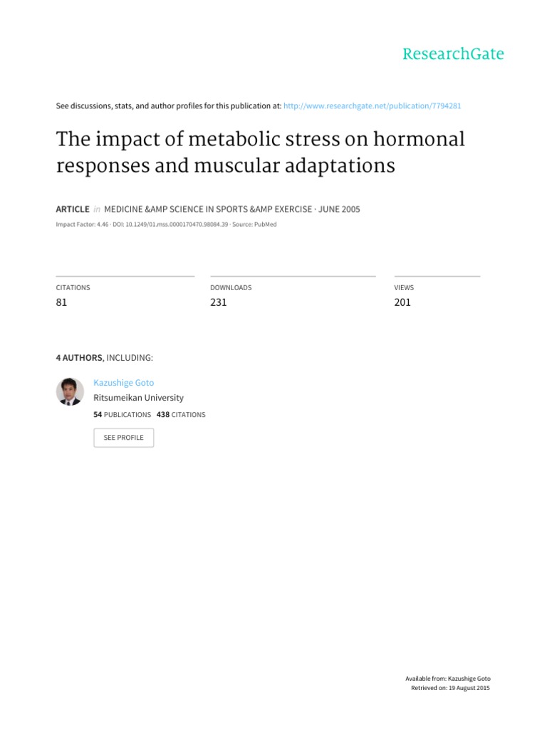 The Impact of Metabolic Stress On Hormonal Responses and Muscular ...