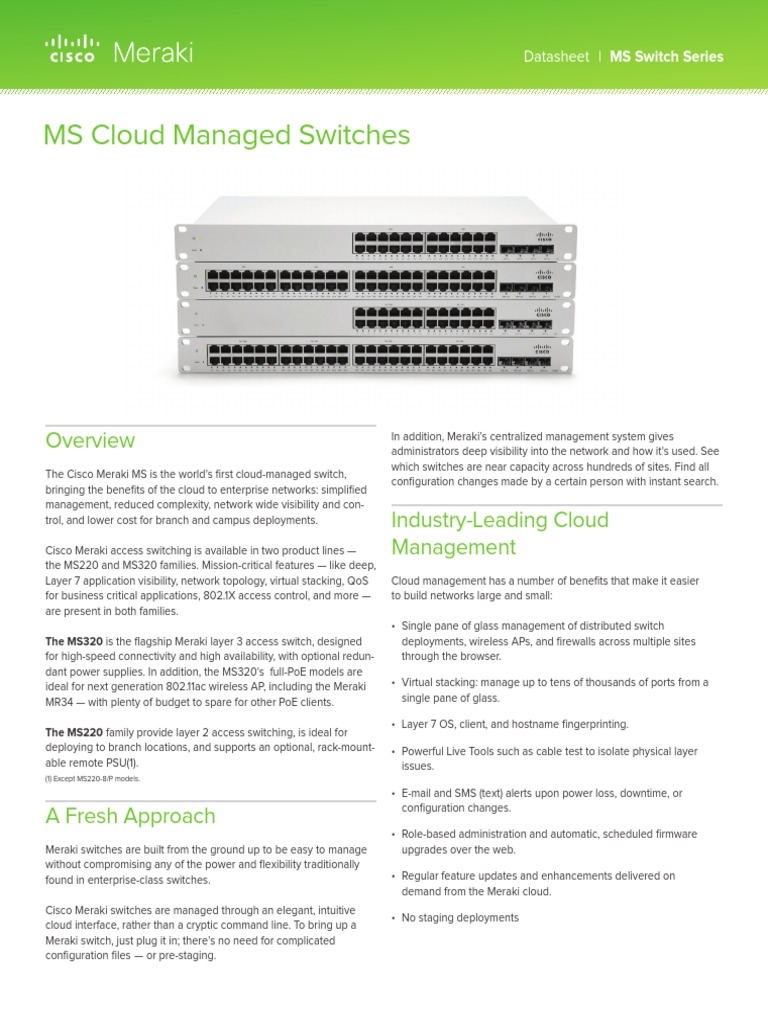Meraki Datasheet Ms | PDF | Computer Network | Network Switch