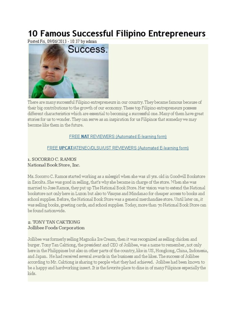 10 Famous Successful Filipino Entrepreneurs - Bunso | PDF | Companies ...