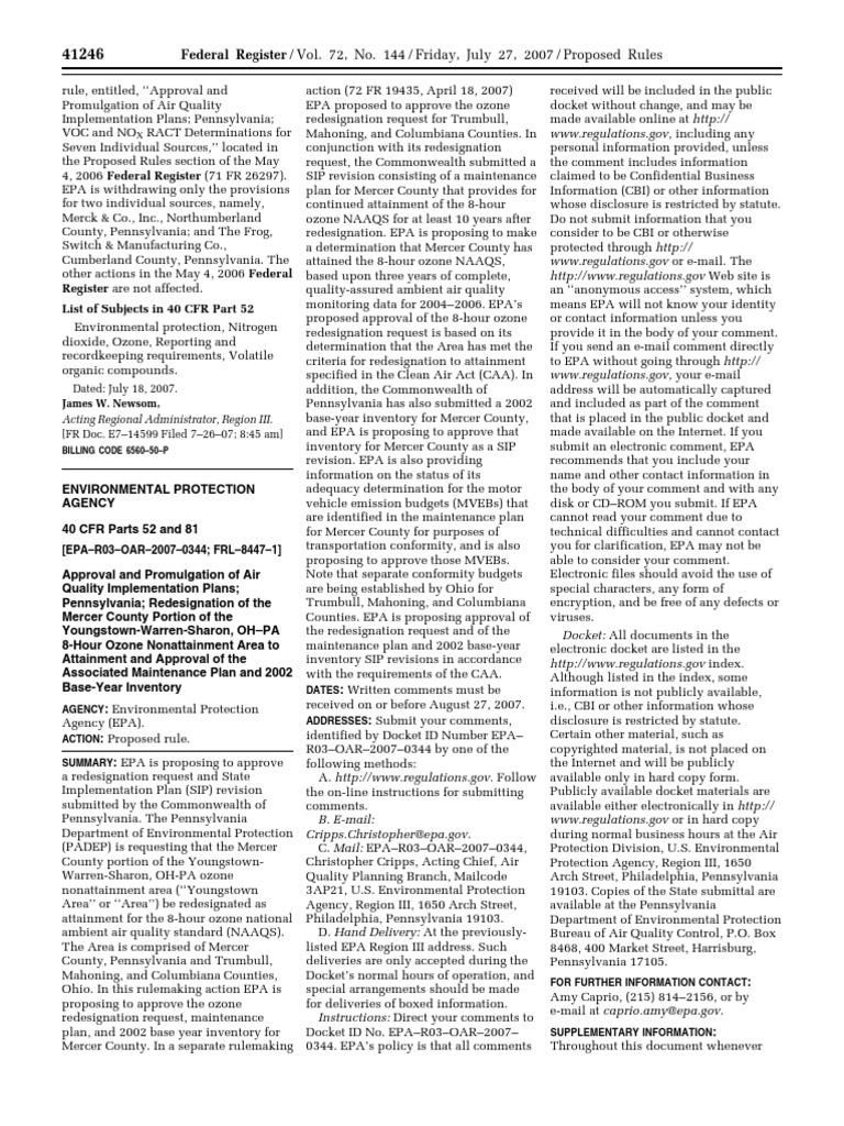 Federal Register / Vol. 72, No. 144 / Friday, July 27, 2007 / Proposed ...