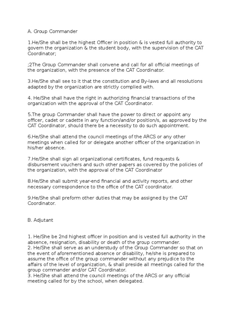 Roles and Responsibilities of Officers in a Student Cadet Organization ...