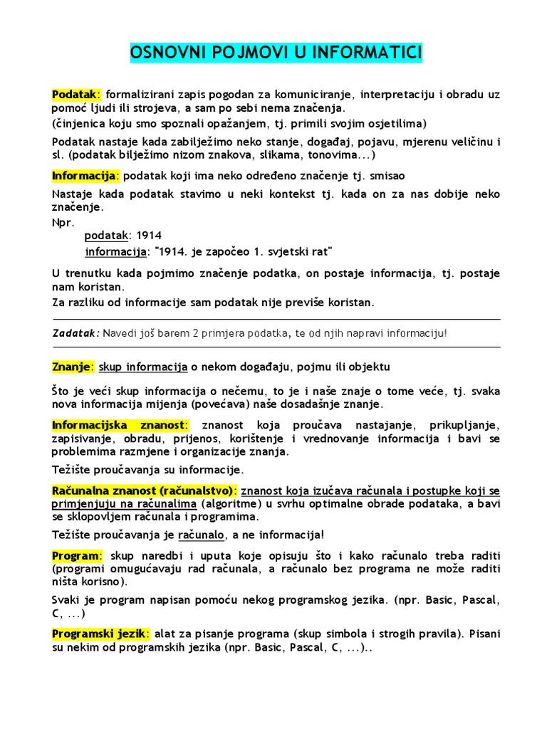 Osnovni Pojmovi U Informatici | PDF