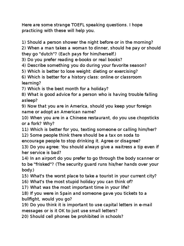 TOEFL Speaking Questions | PDF
