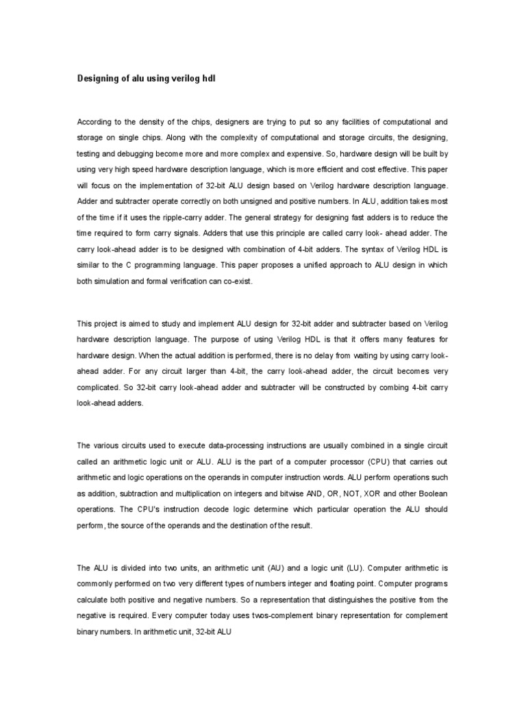 32-Bit ALU Design Using Verilog HDL | PDF | Hardware Description ...