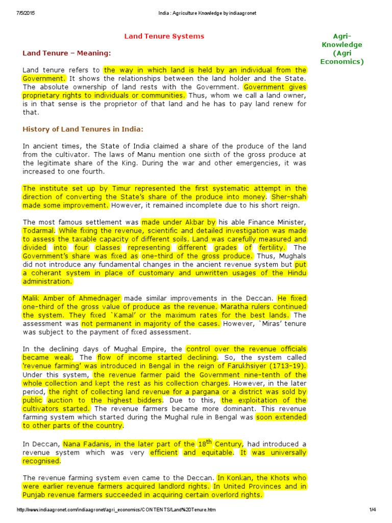 Land Tenure Systems | PDF | Leasehold Estate | Property Law