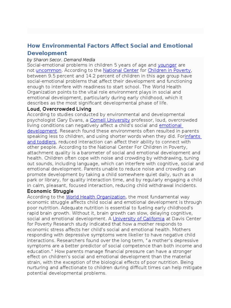 How Environmental Factors Affect Social and Emotional Development | PDF ...
