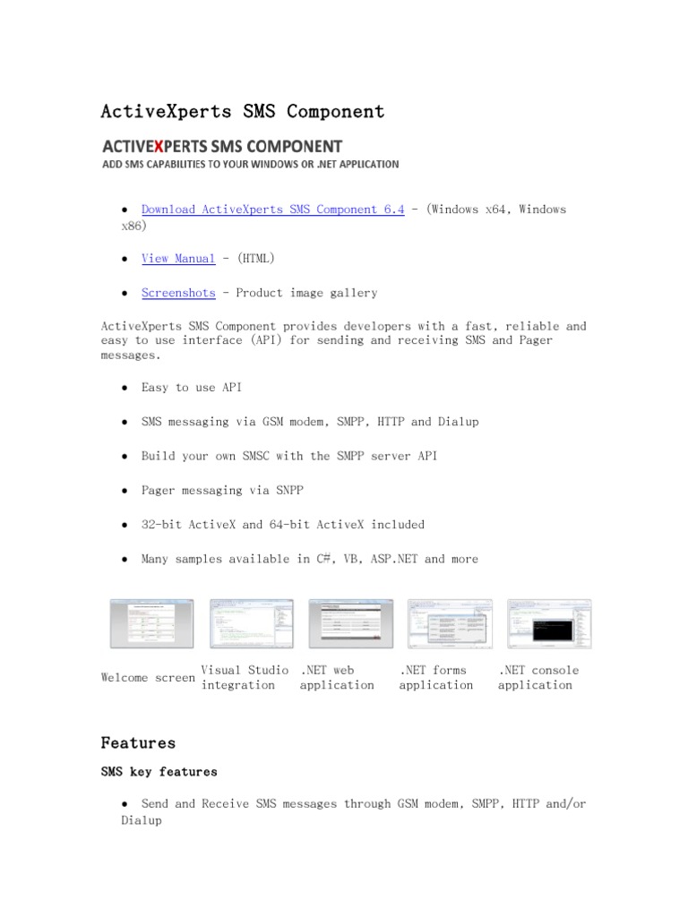 ActiveXperts SMS Component | PDF | Short Message Service | Component Object Model