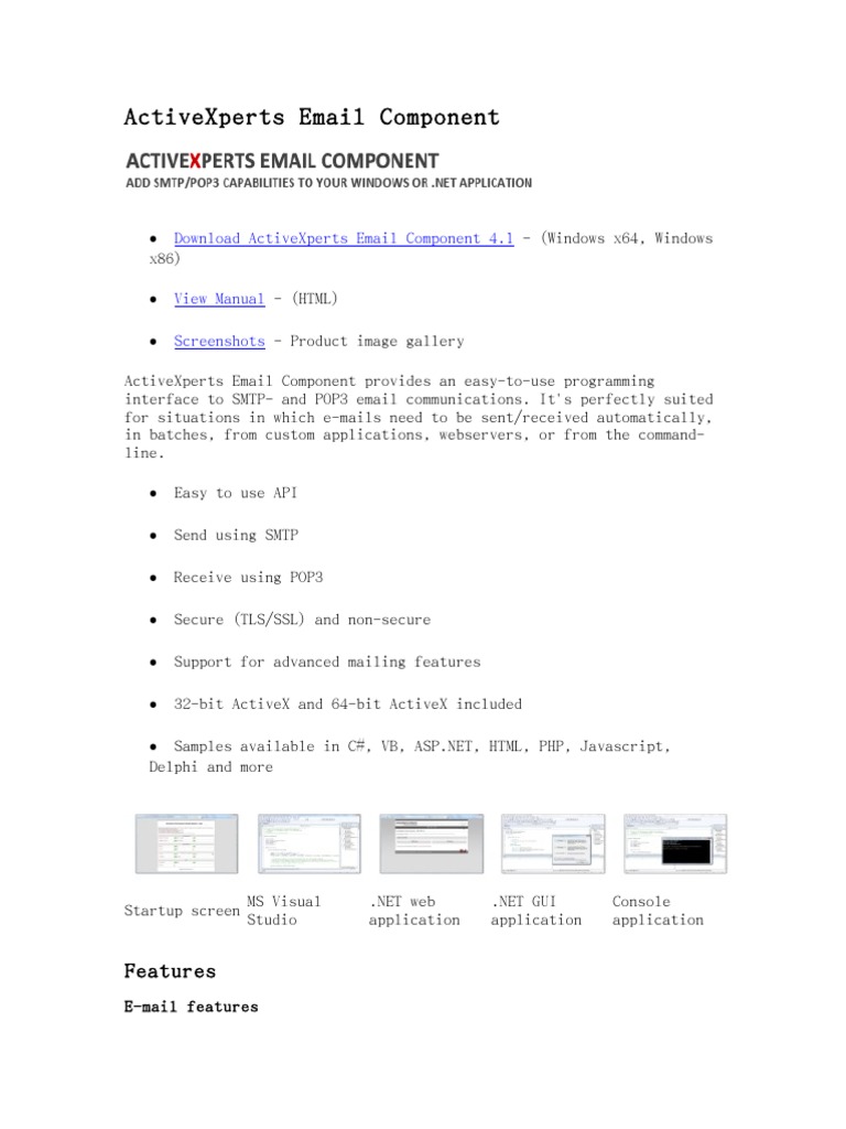 ActiveXperts Email Component | PDF | Email | Computing