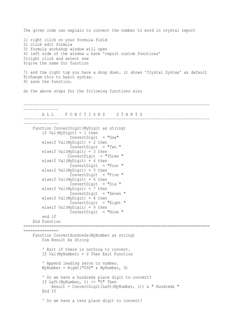 How To Convert Rupee Value To Words in Crystal Reports | PDF | Rupee | Computer Programming