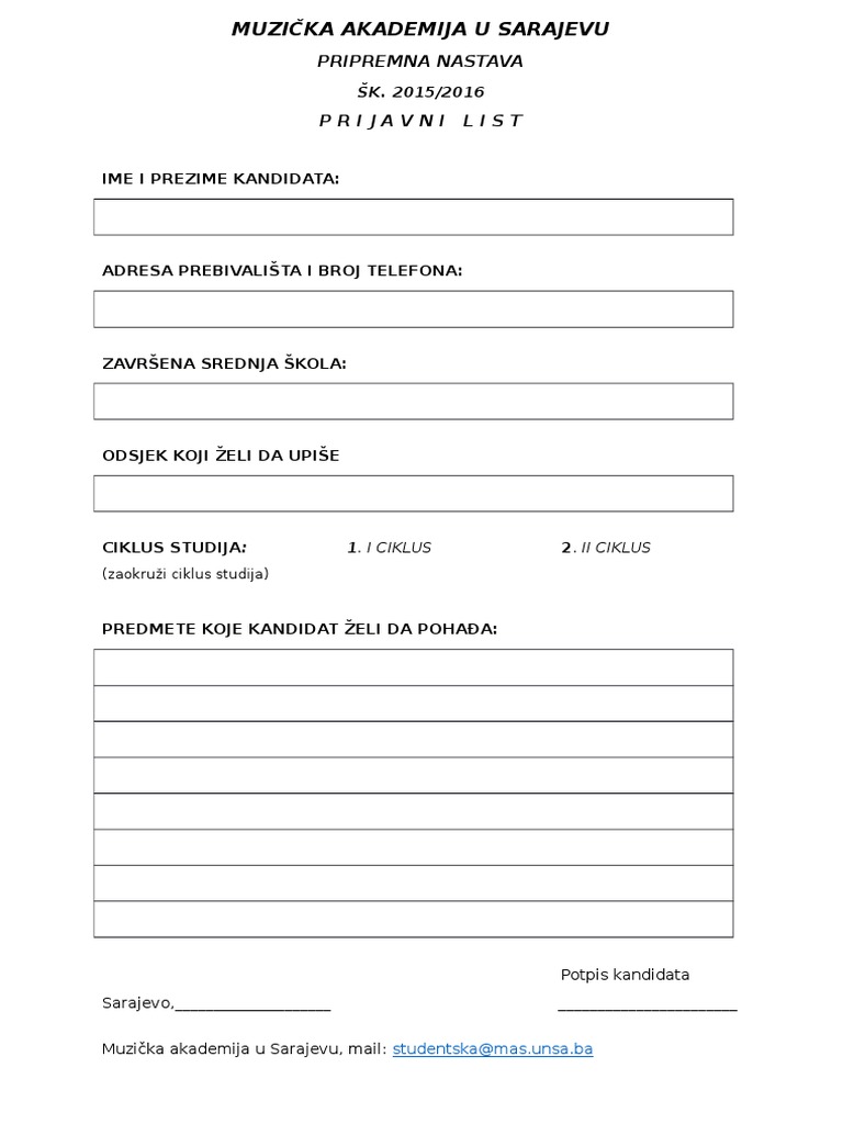 Prijavni List | PDF