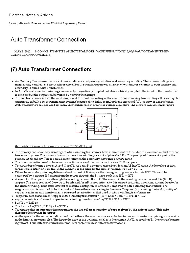 Auto Transformer Connection | PDF | Transformer | Electric Power