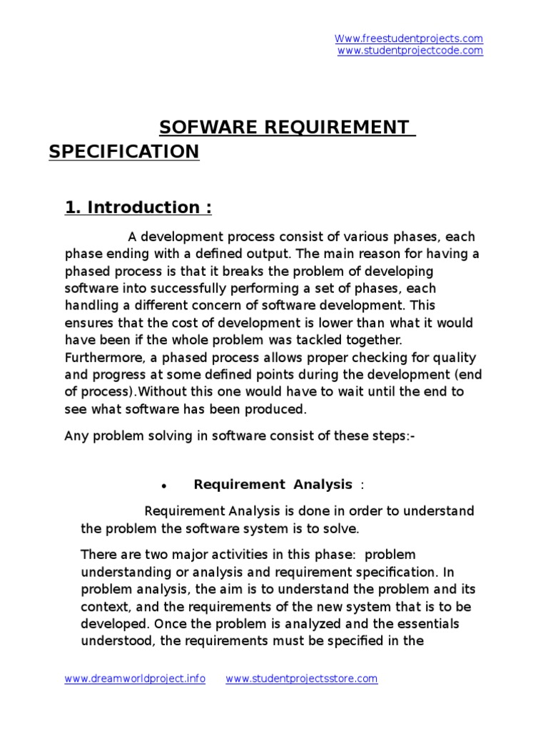 Sofware Requirement Specification: A Development Process Consist of ...