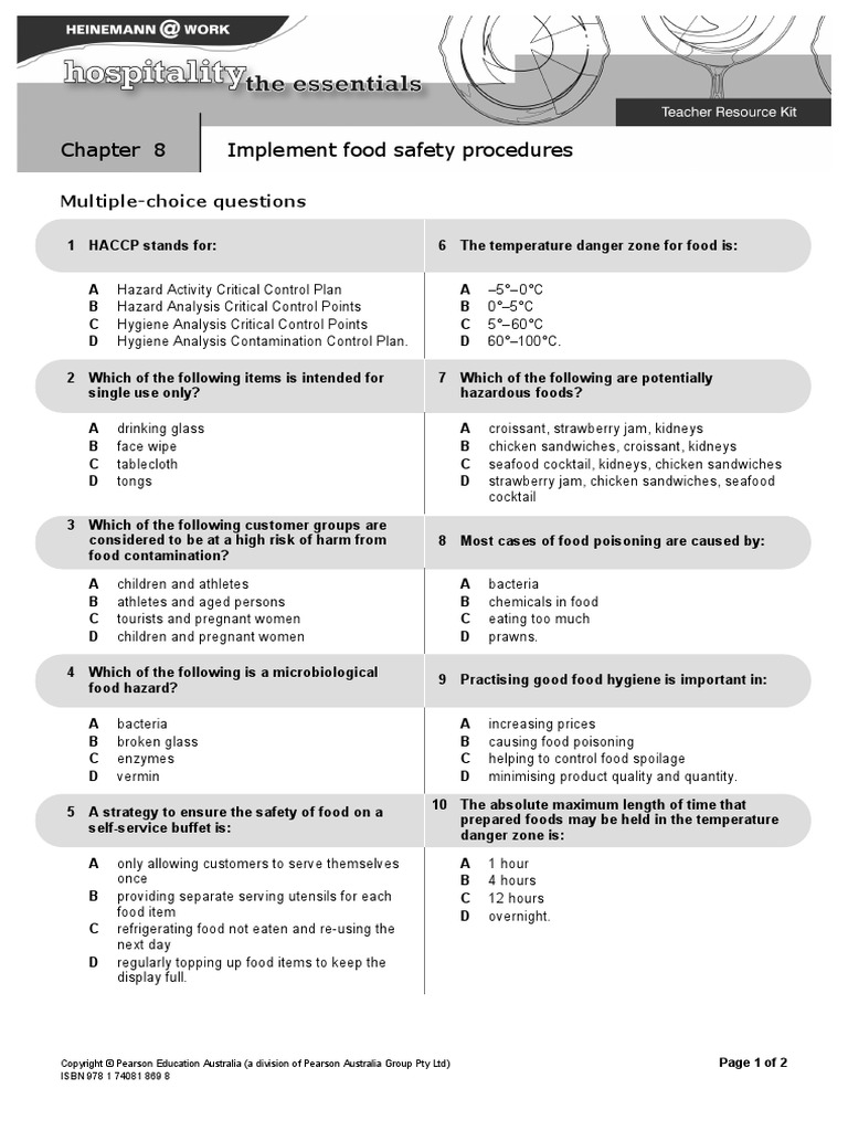 Food Safe Multi Choice Questions | PDF | Shelf Life | Hazard Analysis ...