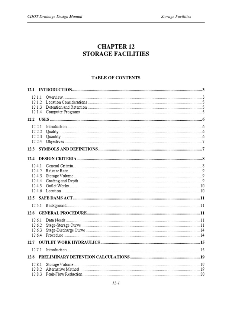 CDOT Drainage Design Manual Storage Facilities | PDF