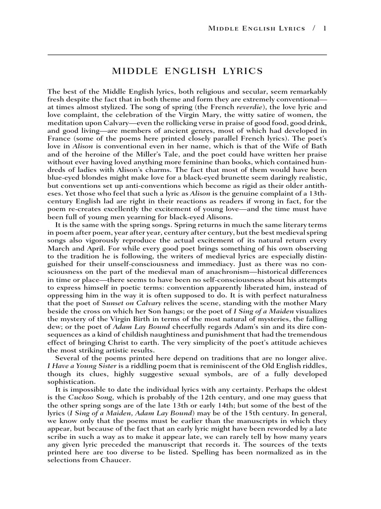 Middle English Lyric Poetry Analysis | PDF