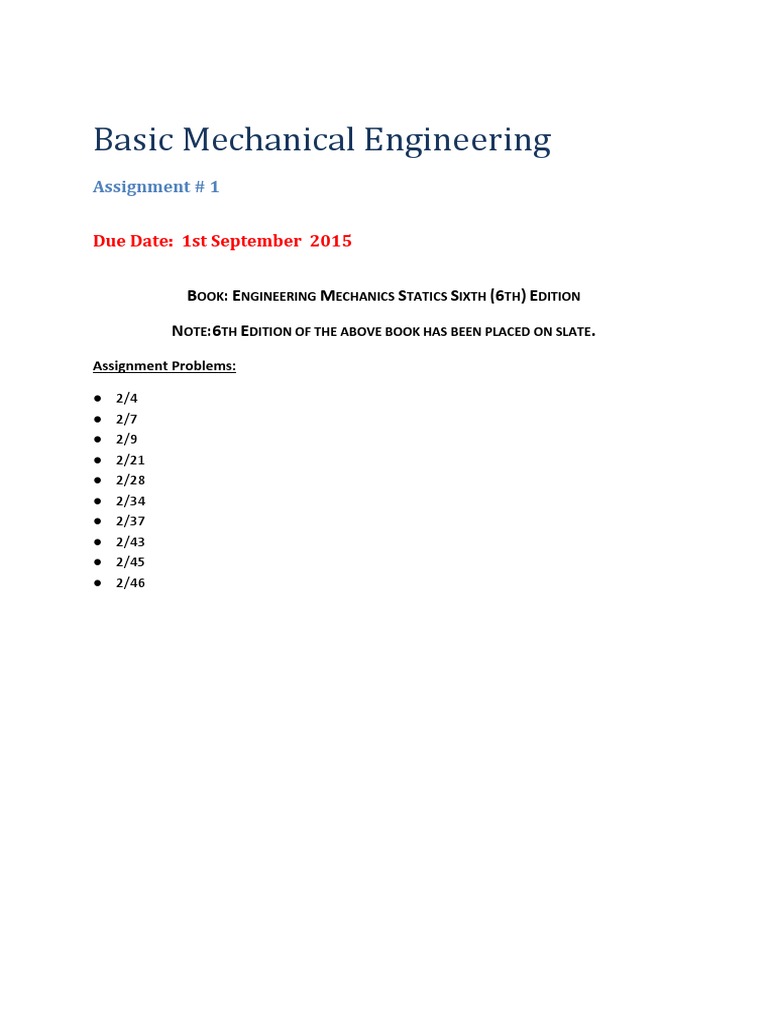 Basic Mechanical Engineering: Assignment # 1 | PDF