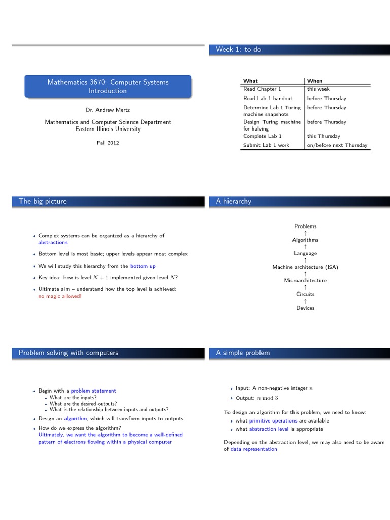 Week 1: To Do: Mathematics and Computer Science Department Eastern ...